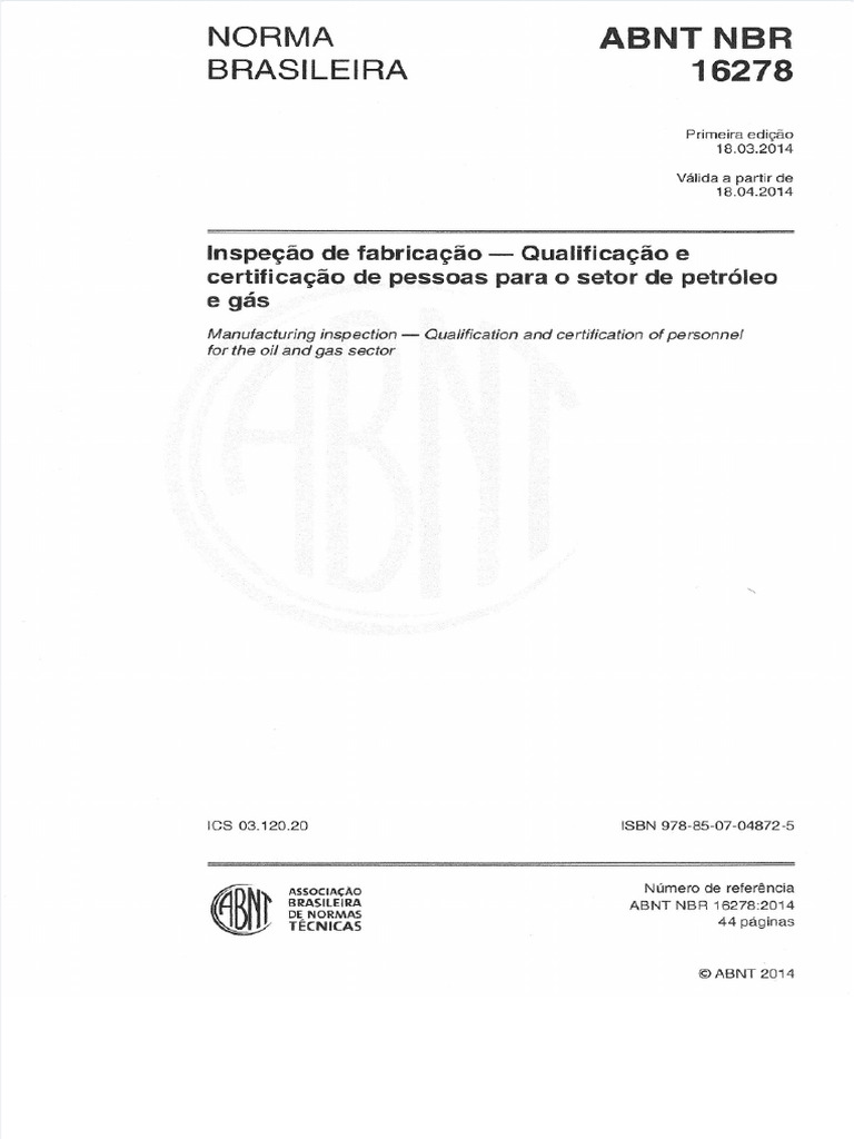 ABNT NBR 16278 - Inspecao de Fabricacao | PDF