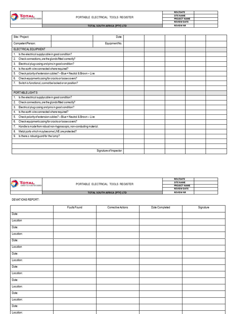 Portable Electrical Tools Safety Checklist | PDF | Electrical Connector ...