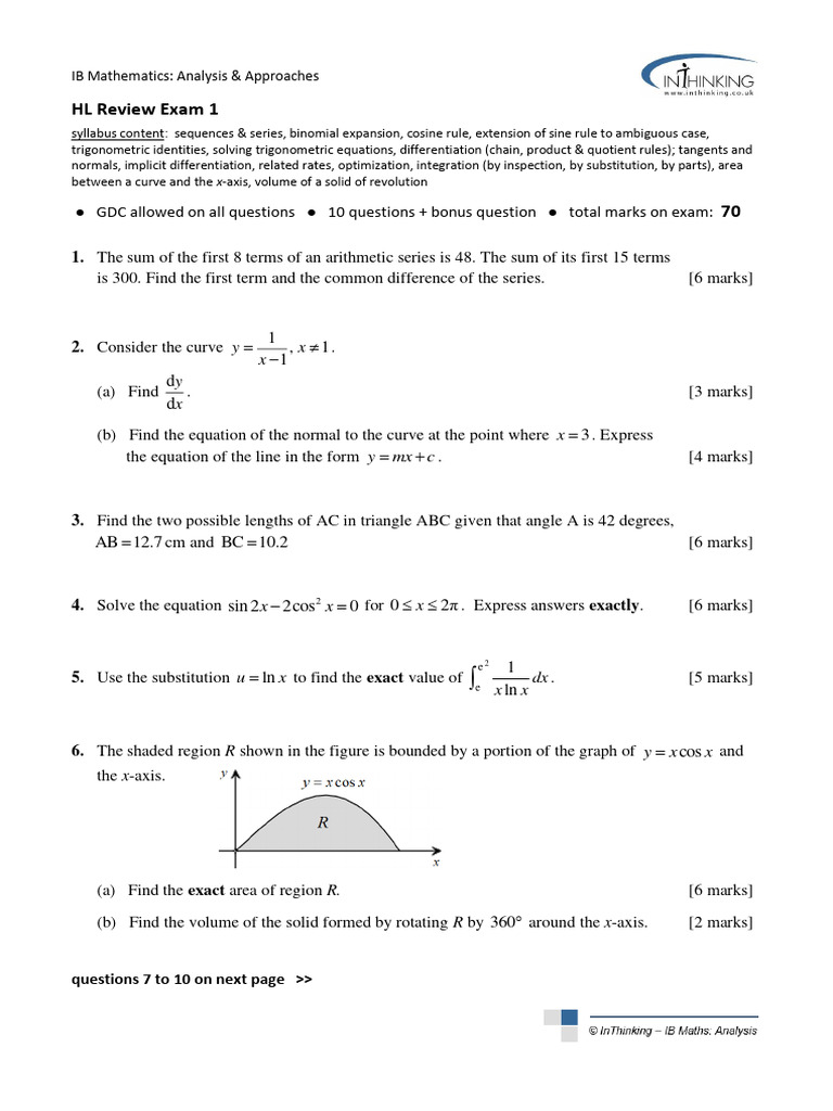HL Calculus Review Exam1 | PDF | Trigonometric Functions | Mathematical ...