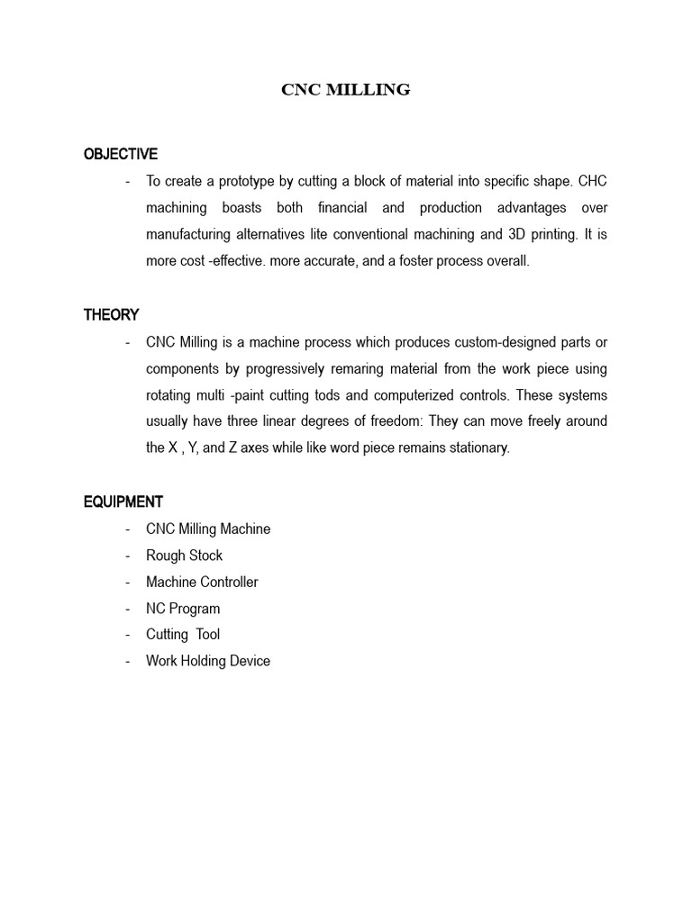 CNC MILLING Report | PDF | Numerical Control | Machining