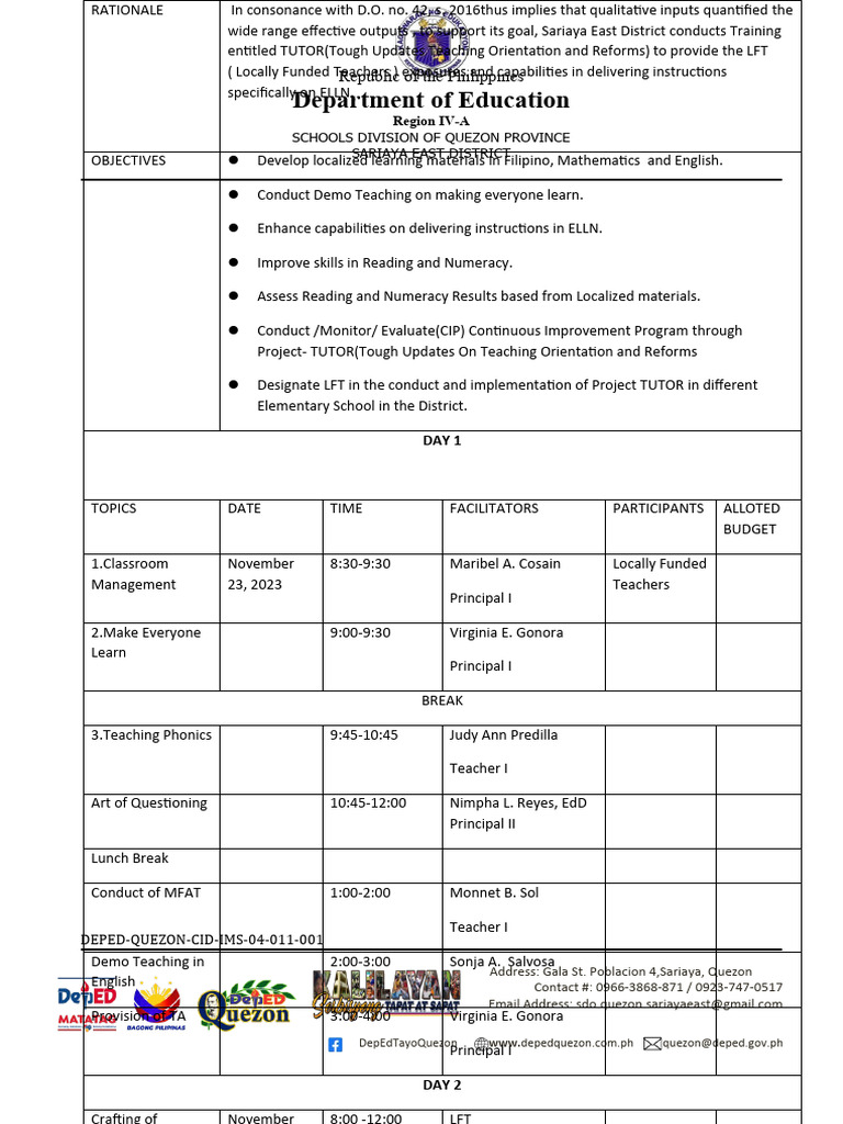 Elln Training Matrix | PDF | Teachers | Cognitive Science