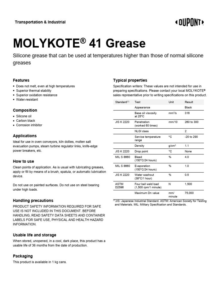 Molykote 41 Grease 80-3096a-01 | PDF | Chemistry | Physical Sciences