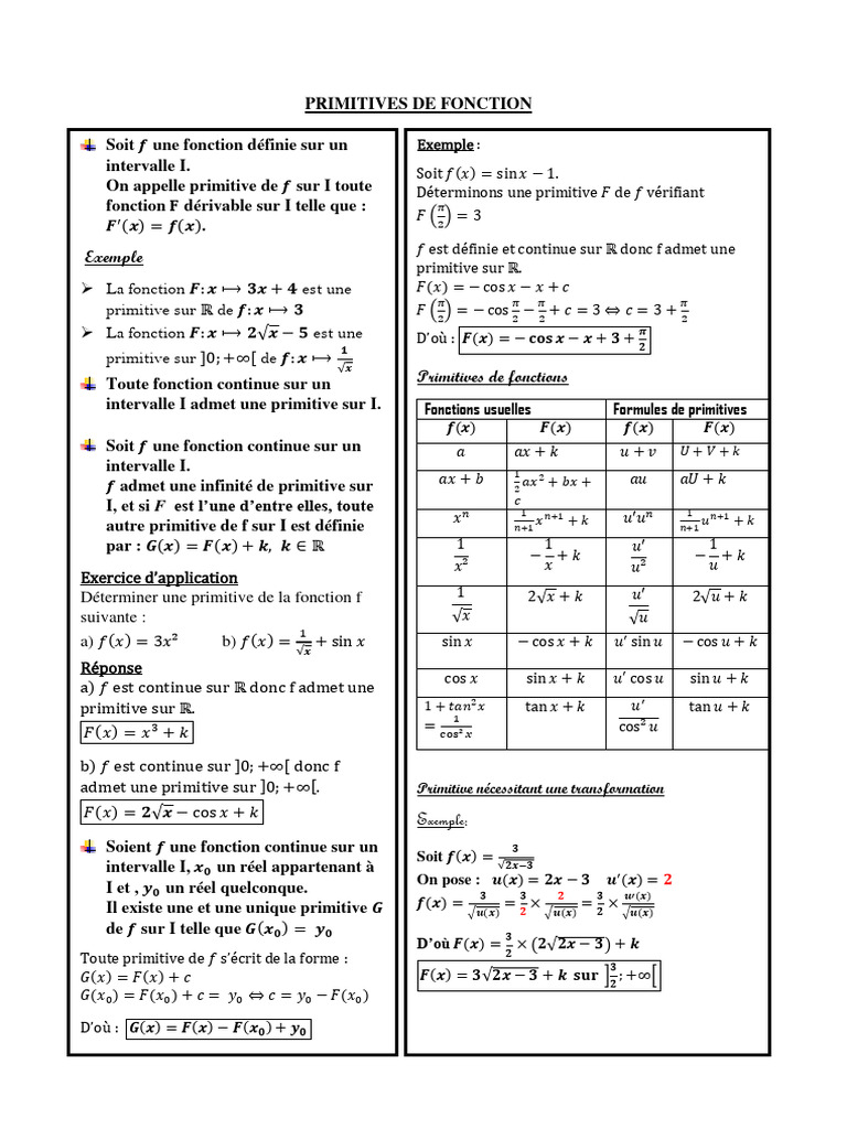 Primitives de fonctions trigonométriques | PDF | Limite (mathématiques ...