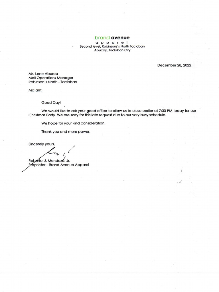 Early Closing Letter 2022 | PDF