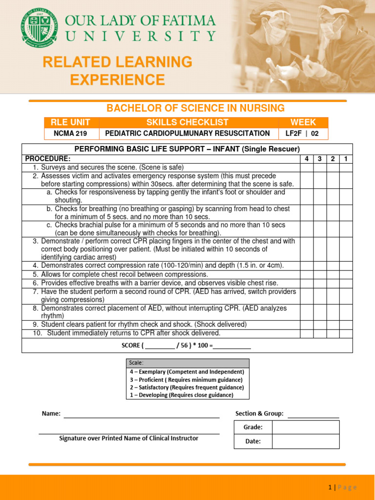 Pediatric CPR Skills Checklist | PDF | Cardiopulmonary Resuscitation ...