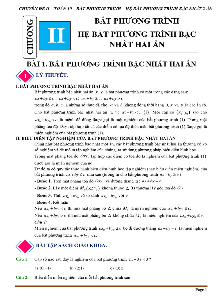Chuyen de Bat Phuong Trinh Va He Bat Phuong Trinh Bac Nhat Hai An Toan 10 Canh Dieu | PDF