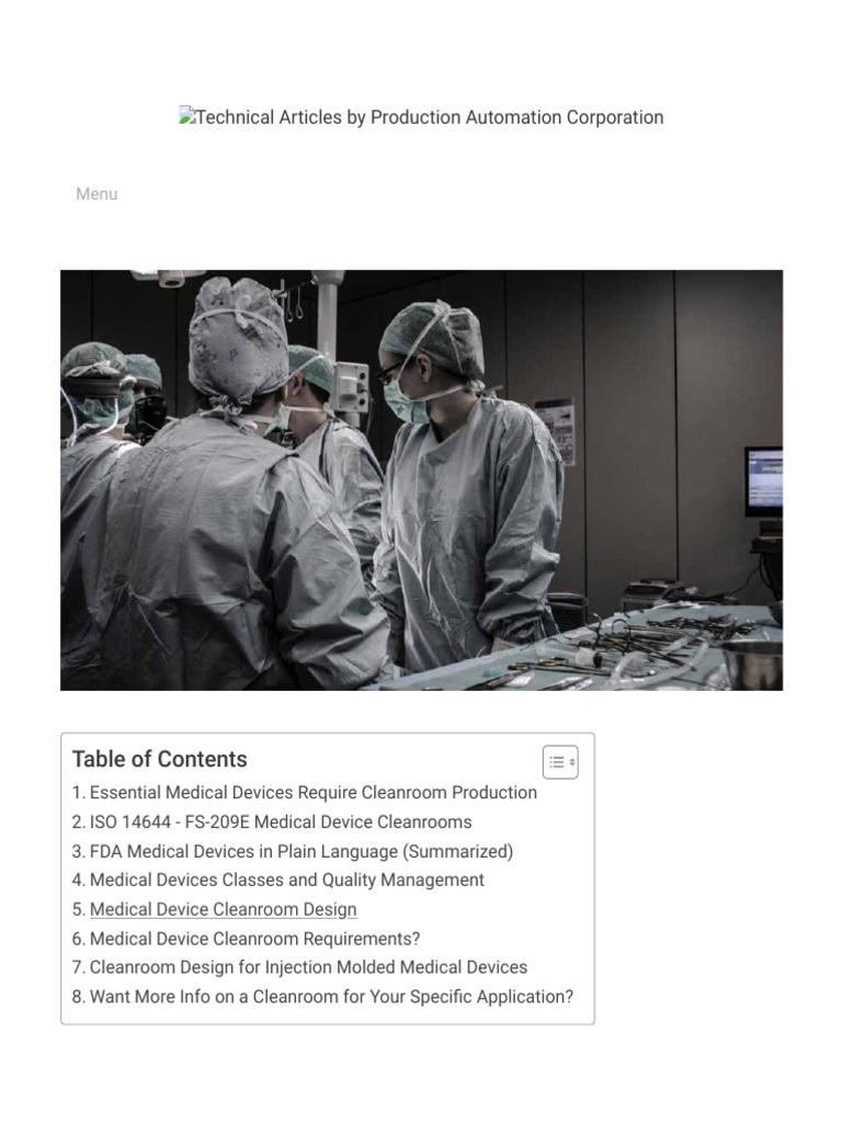 Medical Device Cleanroom Classification | PDF | Medical Device | Health ...