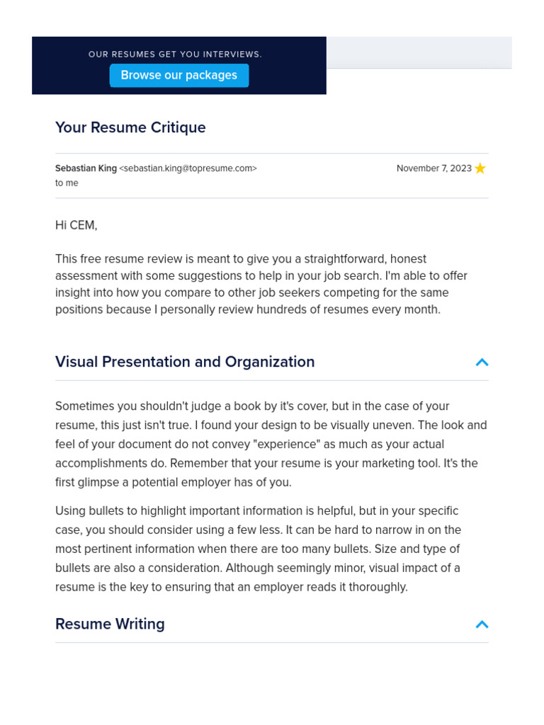 Review Your Resume Critique - TopResume | PDF | Résumé