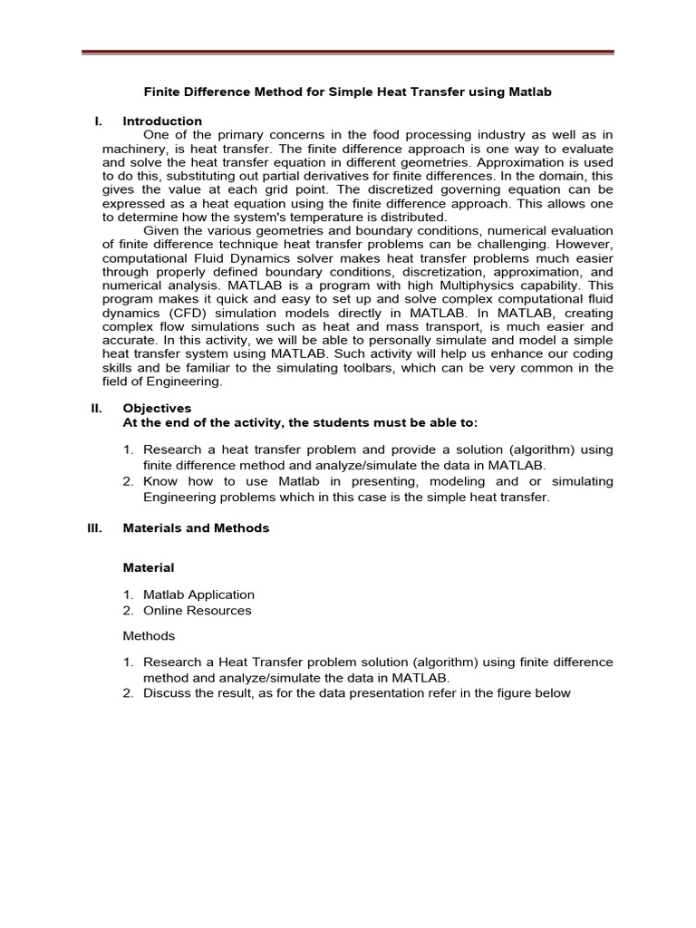 Finite Difference Method For Simple Heat Transfer Using Matlab | PDF ...