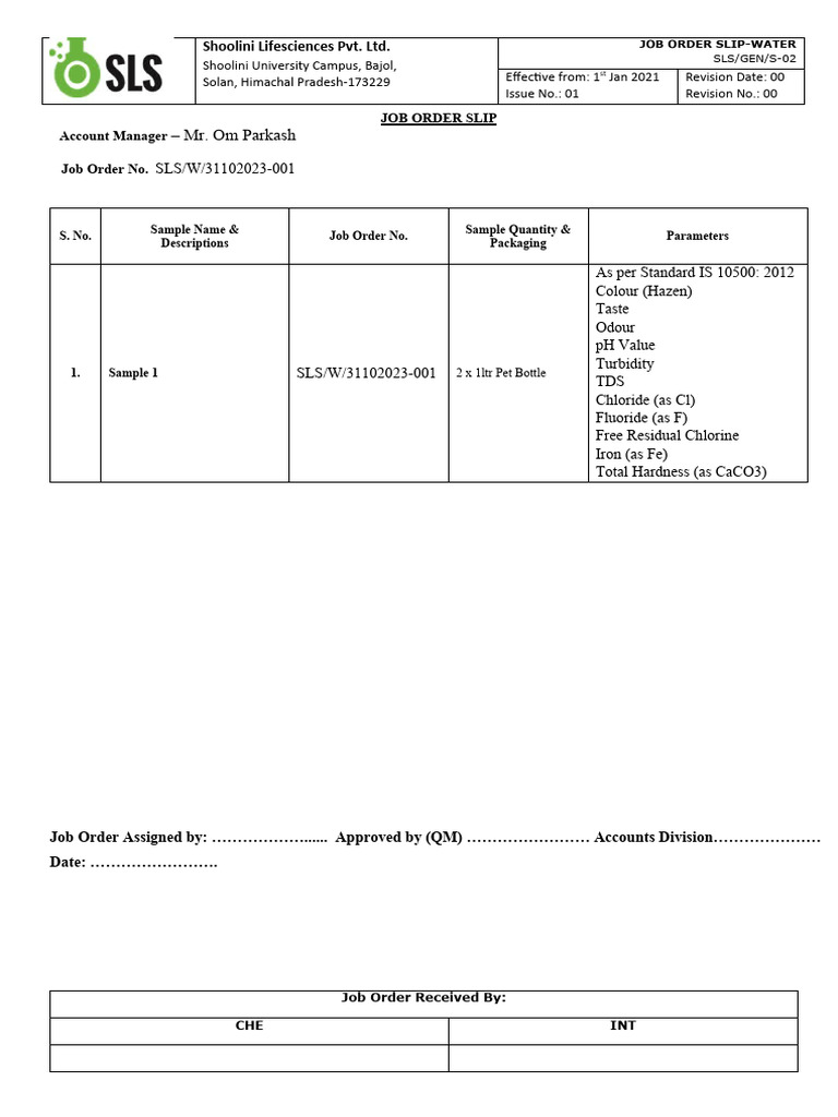 Laziz Pizza JOB ORDER SLIP | PDF | Chlorine | Transparent Materials