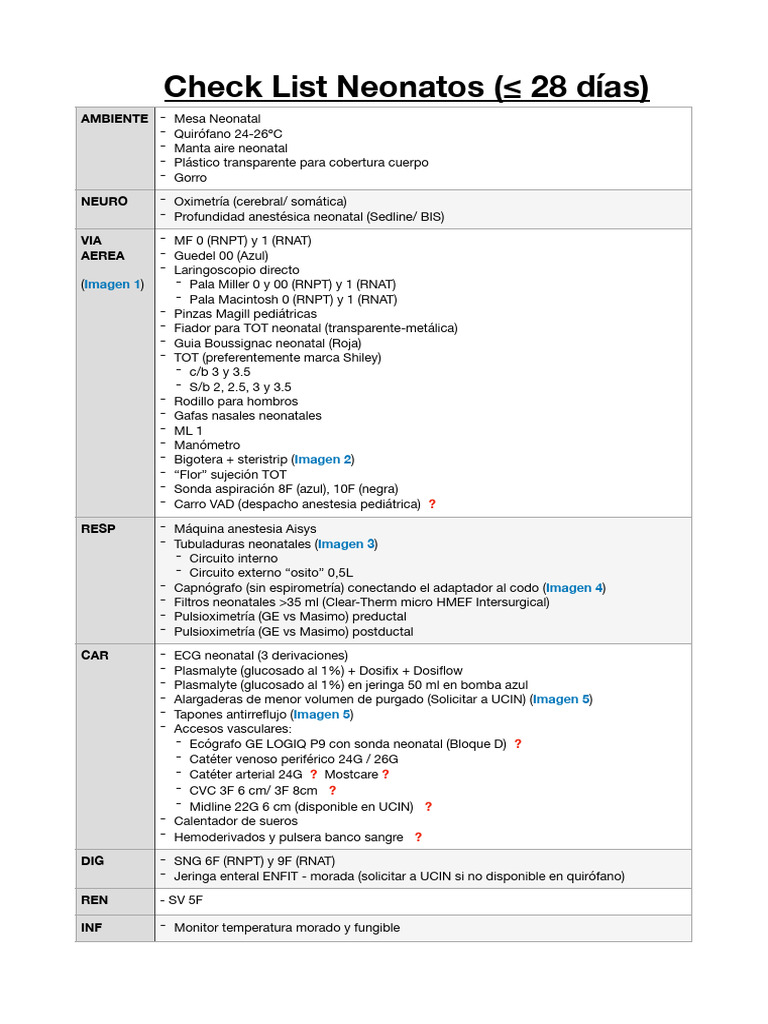 Checklist Neonatal para Quirófano | PDF | Especialidades Medicas ...