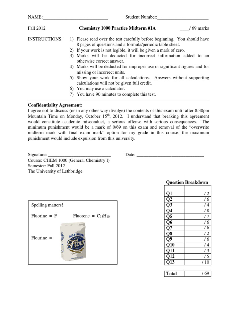 Chemistry 1000 Practice Midterm #1A | PDF | Electron Configuration ...