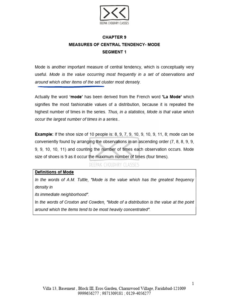 Mode - Segment 1 - For Students | PDF | Mode (Statistics) | Applied ...
