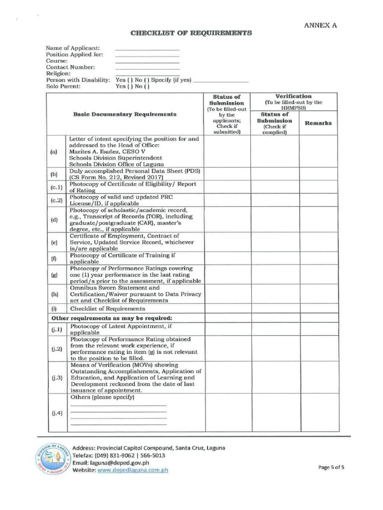 Checklist of Requirements | PDF