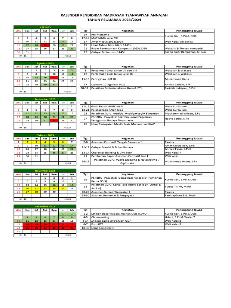 Kalender Kegiatan Tp. 2023-2024 | PDF