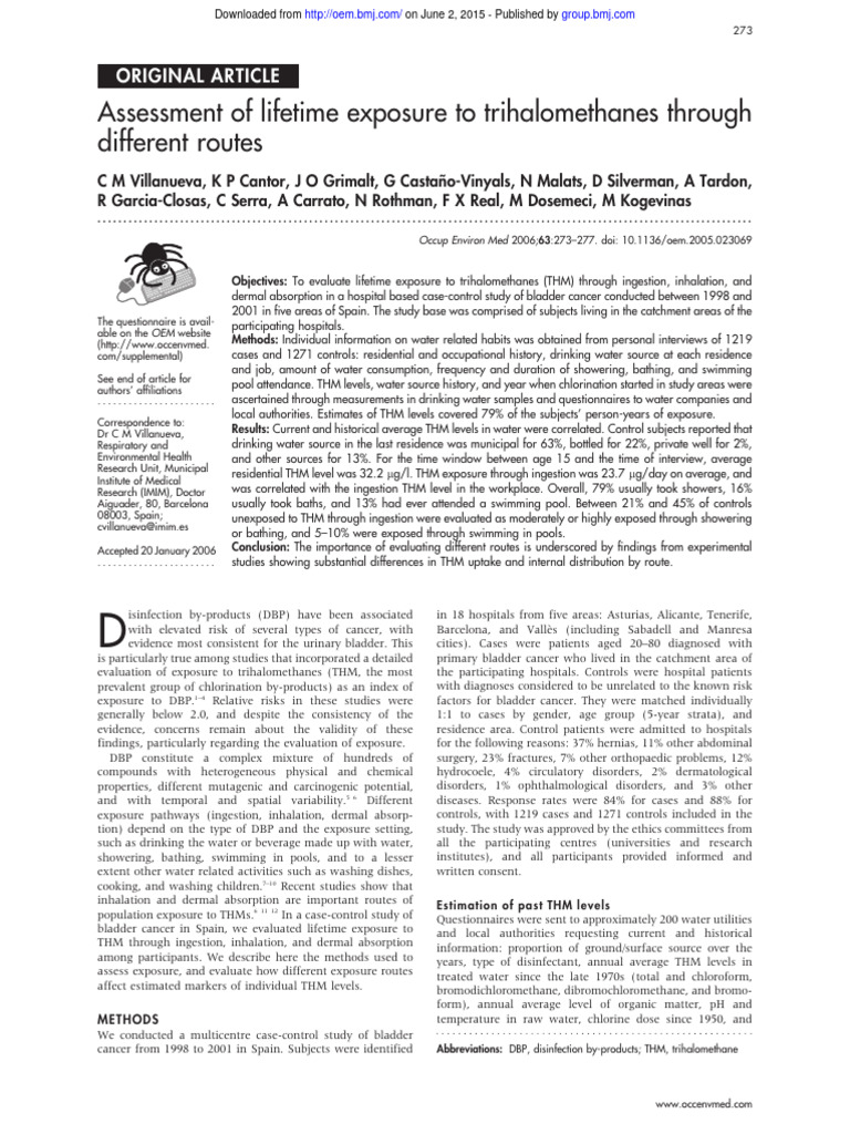 Assessment of Lifetime Exposure To Trihalomethanes Through Different ...