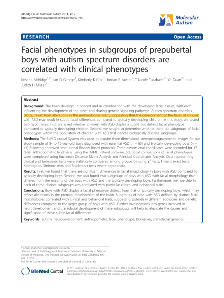 Aldridge Et Al. - 2011 - Facial Phenotypes in Subgroups of Prepubertal ...