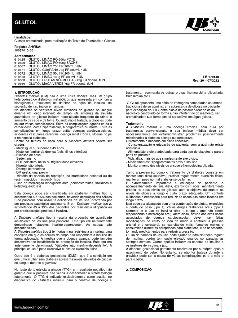 Glutol: Finalidade | PDF | Diabetes | Medicina Clínica