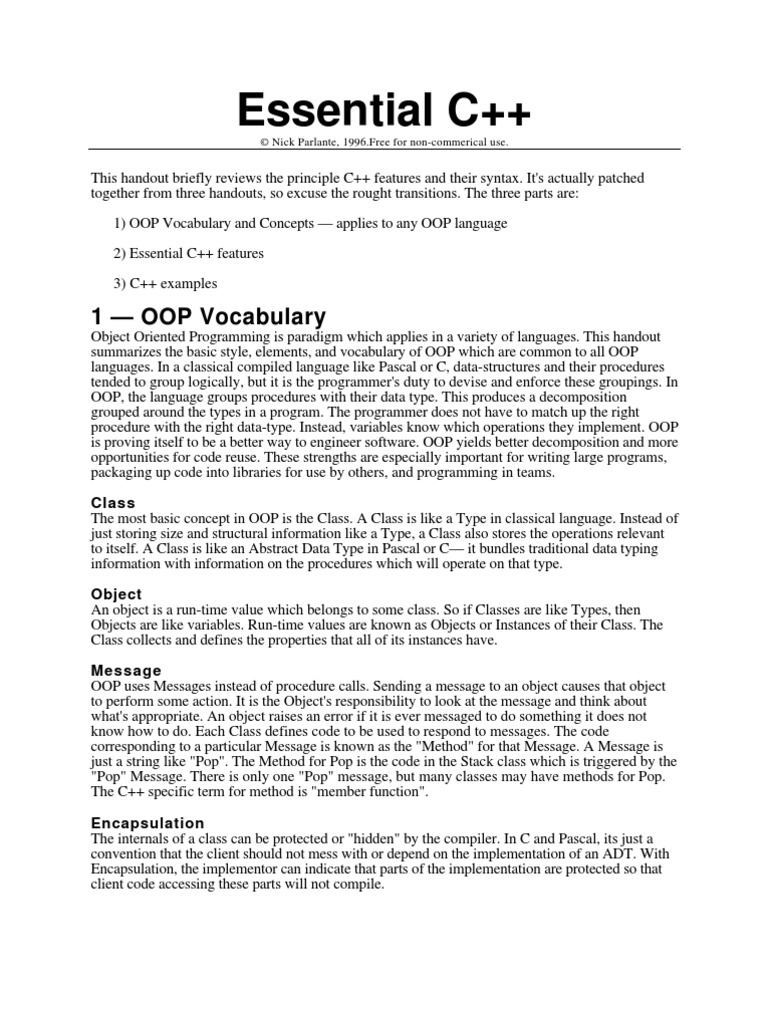 Essential C++ - Nick Parlante | PDF | Class (Computer Programming) | Inheritance (Object ...