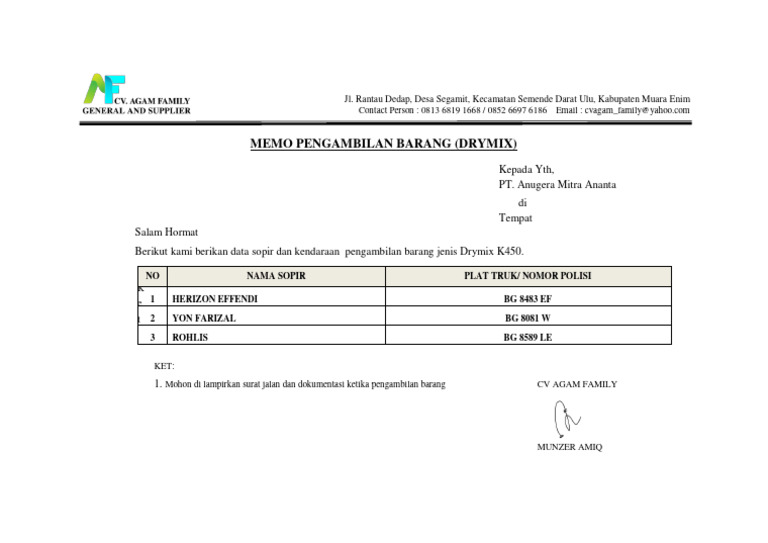Memo Pengambilan Barang | PDF