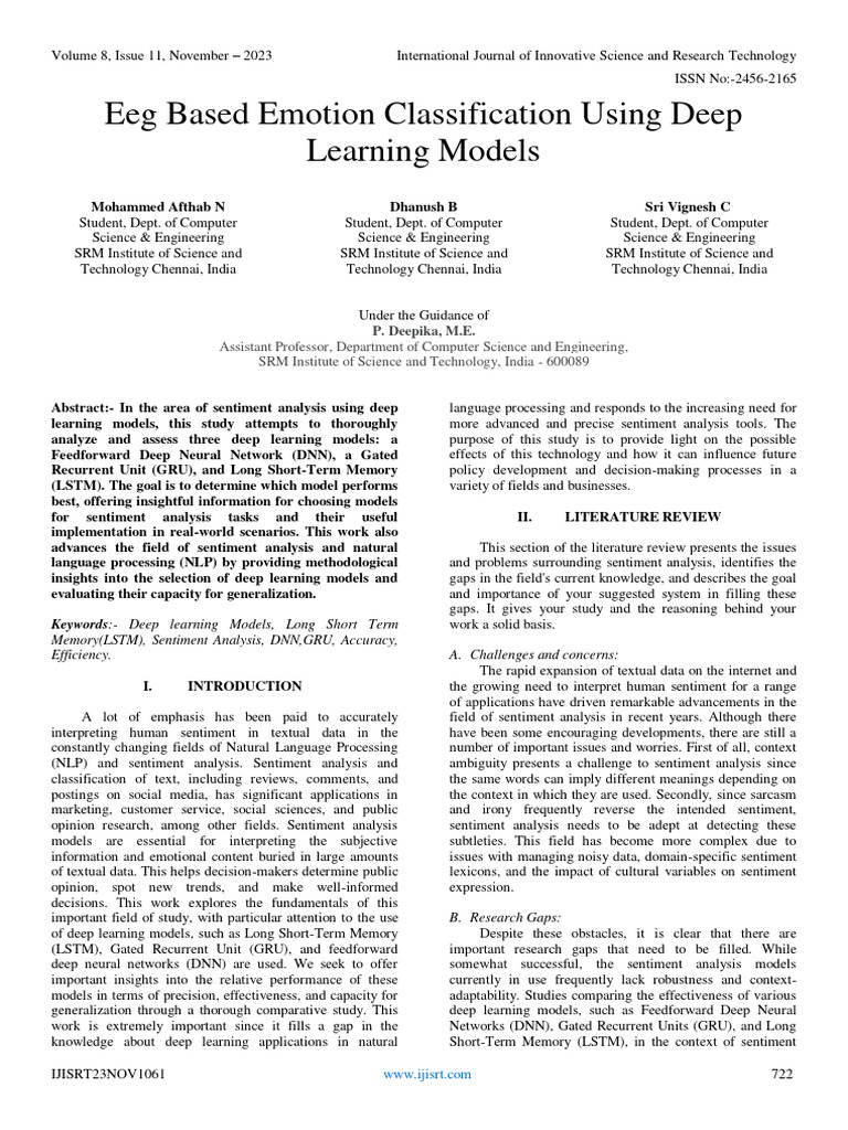 Eeg Based Emotion Classification Using Deep Learning Models | PDF | Deep Learning | Accuracy And ...