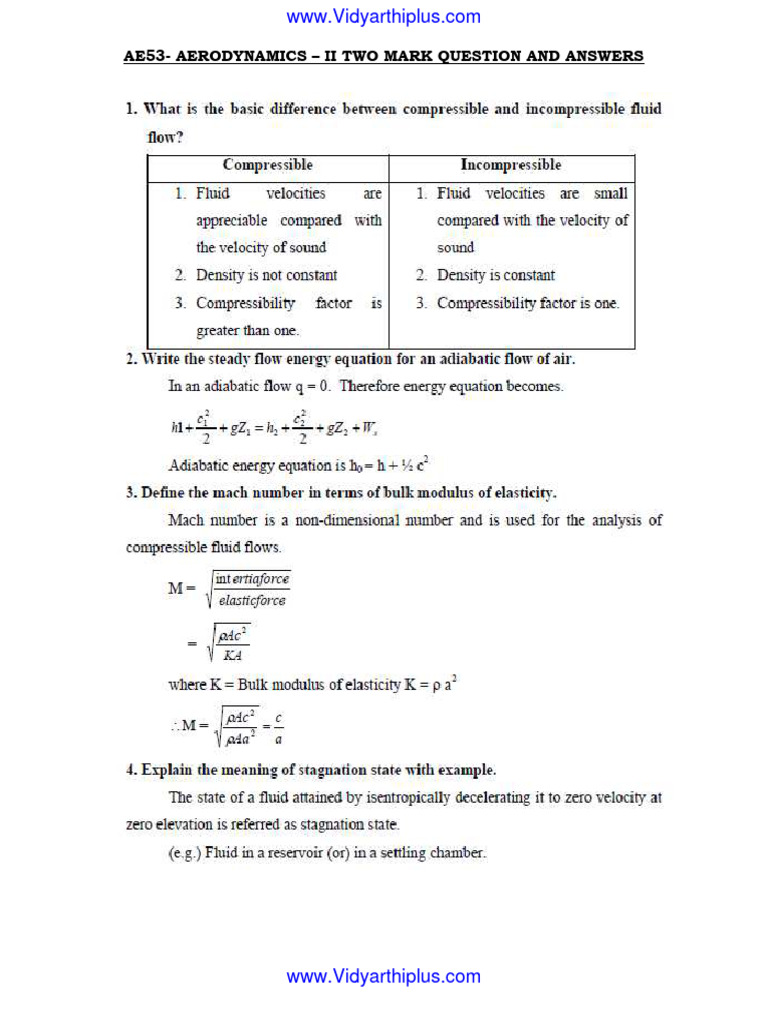 Aerodynamics II Two Marks | PDF