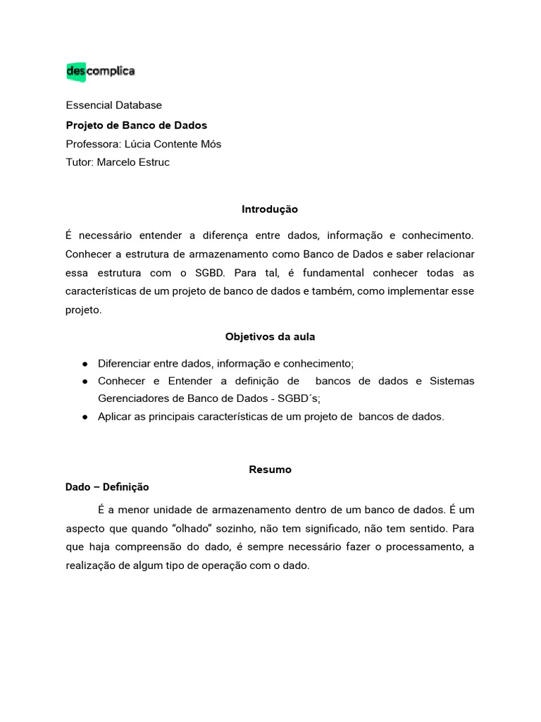 Projeto de Banco de Dados | PDF | Bancos de dados | Armazenamento de ...