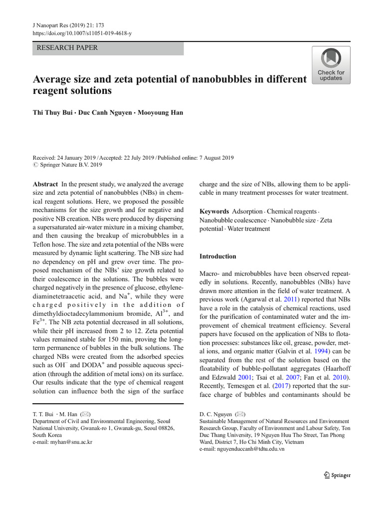Average Size and Zeta Potential of Nanobubbles in Different Reagent Solutions - 2019 - Springer ...