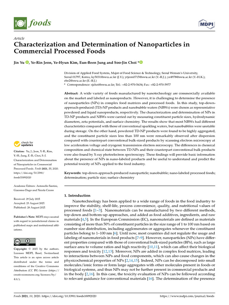 Characterization and Determination of Nanoparticles in Commercial Processed Foods - 2021 - MDPI ...