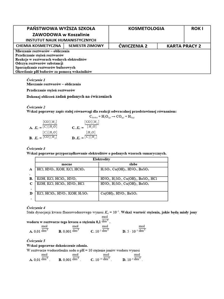 Ä Wiczenia 2 Kosmetologia | PDF