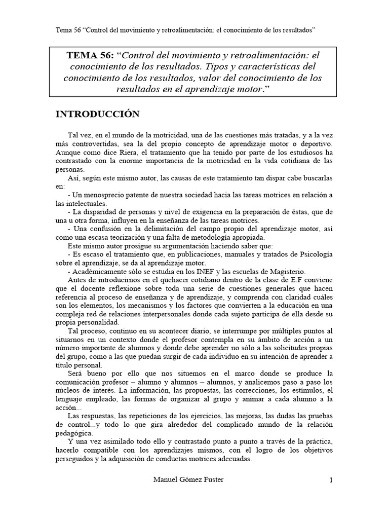 Tema 56 OPOSICIONES EF Provisional | Descargar gratis PDF | Aprendizaje | Memoria