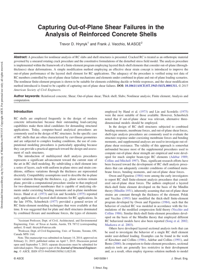 Capturing Out-of-Plane Shear Failures in The Analysis of Reinforced Concrete Shells | PDF ...