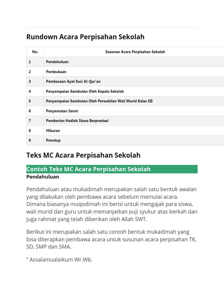 Rundown Acara Perpisahan Sekolah Min 8 Bima | PDF | Seni & Disiplin Bahasa | Kajian Bahasa Asing