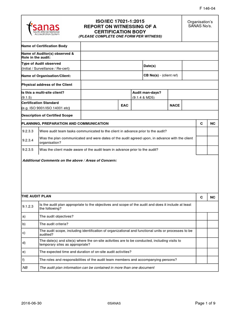 SANAS Audit Checklist Overview | PDF | Audit | Business