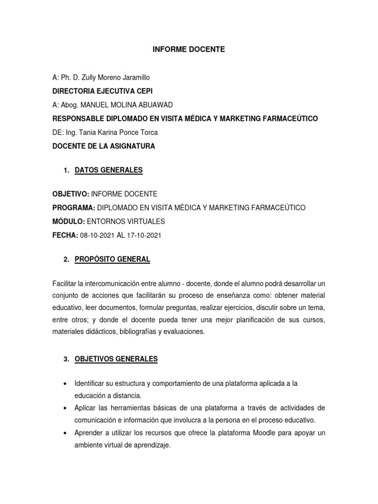 Informe Docente Diplomado | PDF | Moodle | Maestros