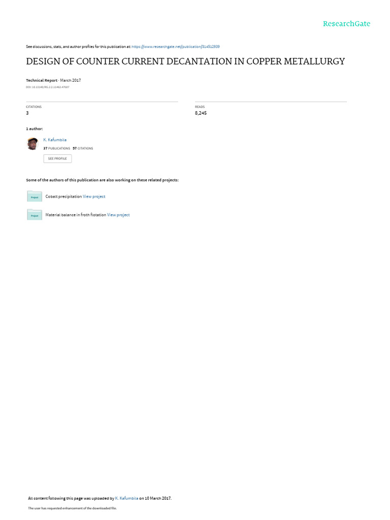 Design of Counter Current Decantation in Copper Metallurgy: March 2017 ...