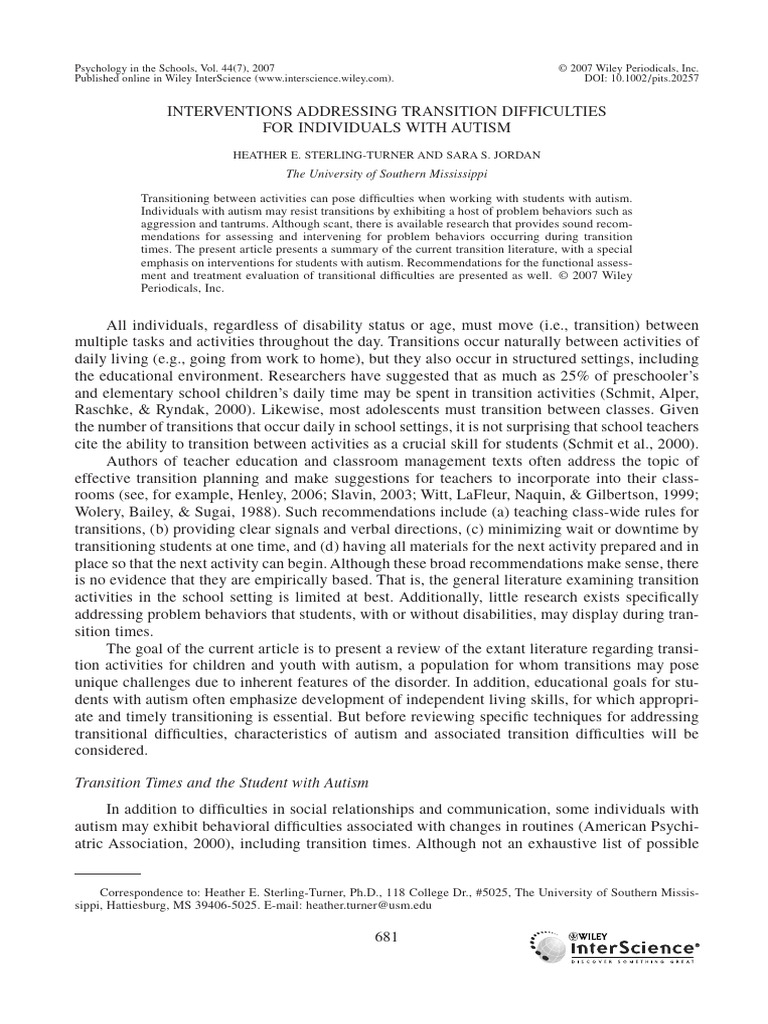 Transition Sterling-Turner | PDF | Autism Spectrum | Reinforcement