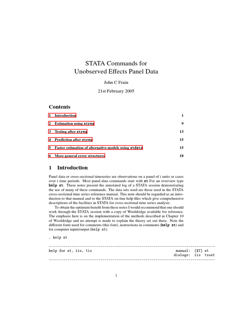 STATA Commands For Unobserved Effects Pa | PDF | Coefficient Of ...