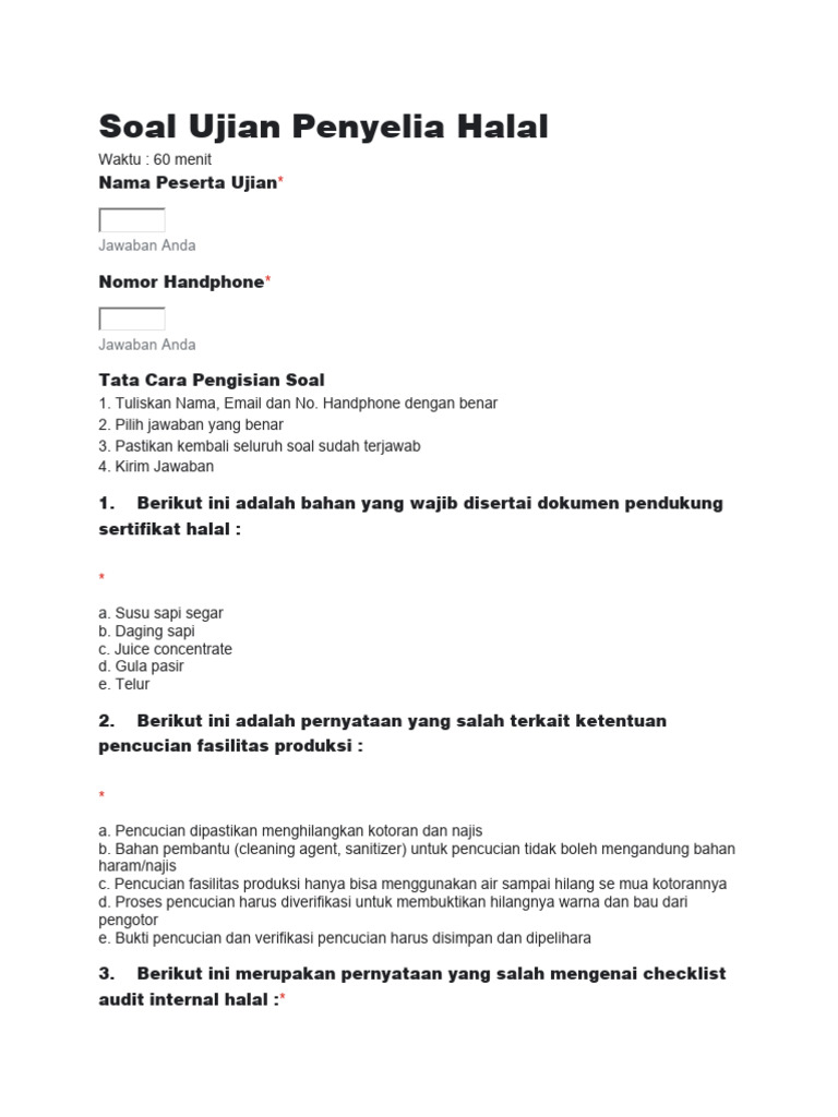 Soal Ujian Penyelia Halal | PDF