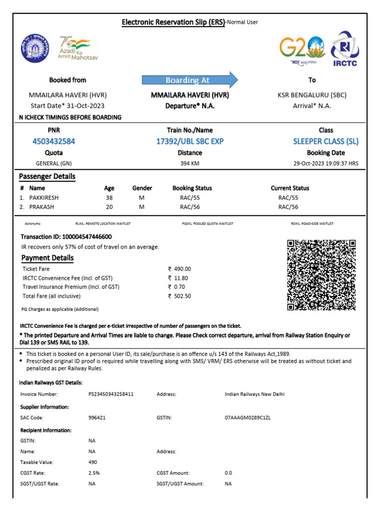 17392/UBL SBC EXP Sleeper Class (SL) | PDF | Identity Document