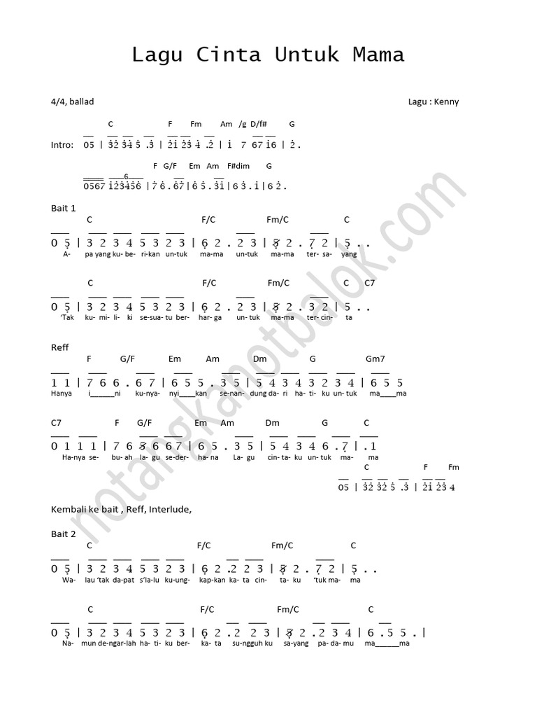 Chord dan Lirik Cinta untuk Mama | PDF