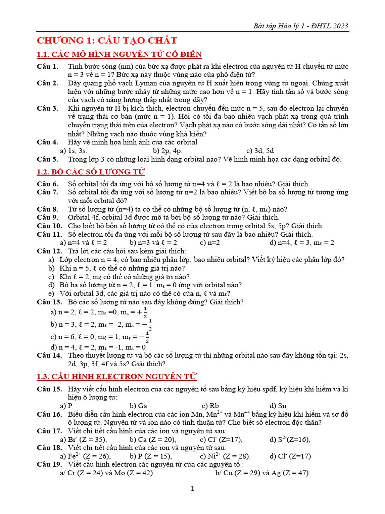 Bai Tap Hoa Ly 1-C1 (Thanh) | PDF