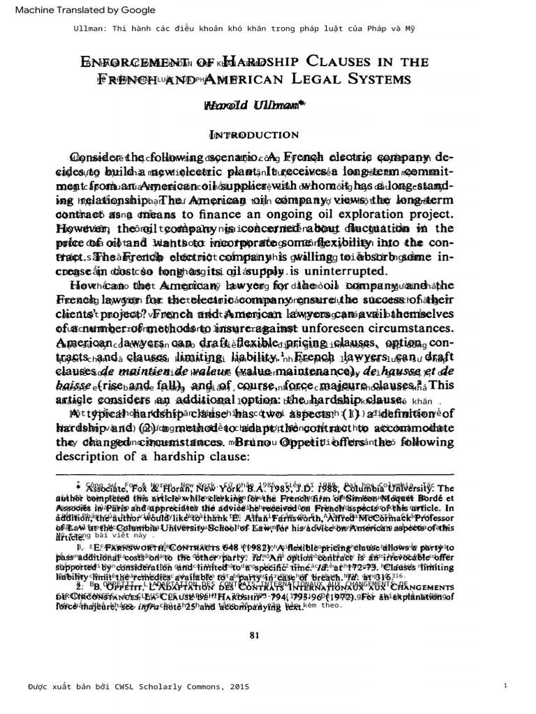 Enforcement of Hardship Clauses in The F | PDF