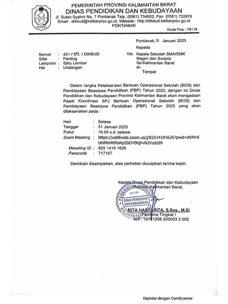 Undangan Pelaksanaan BOS Dan PBP | PDF