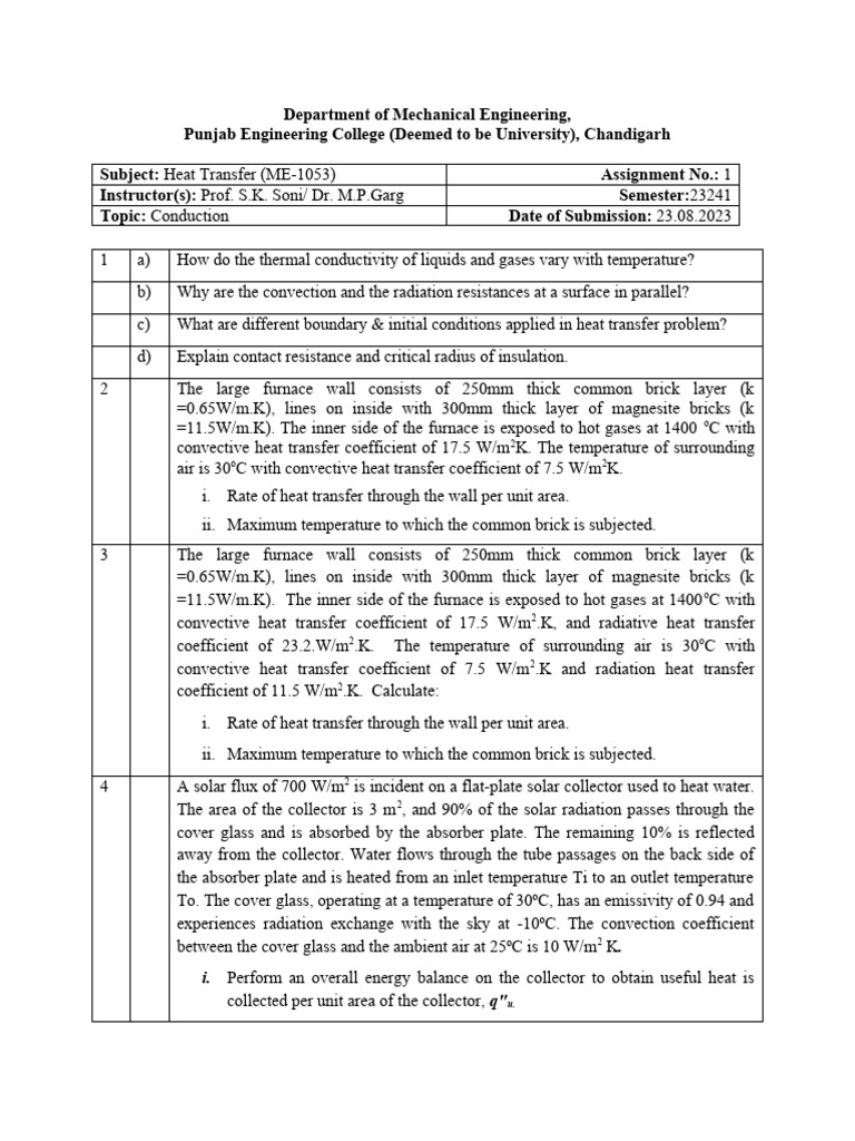 Heat and Mass Transfer Practice Questions | PDF | Heat Transfer | Thermal Insulation