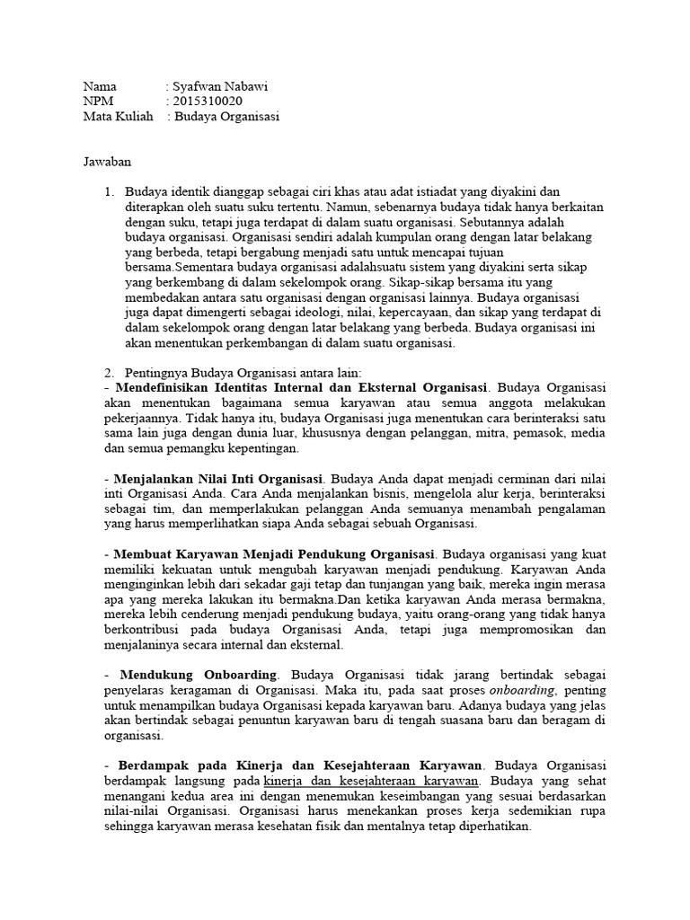 Pentingnya Budaya Organisasi dalam Kinerja | PDF