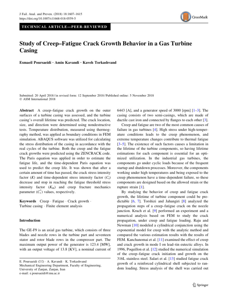 5 Study of Creep-Fatigue Crack Growth Behavior (Gas Turbine) | PDF ...