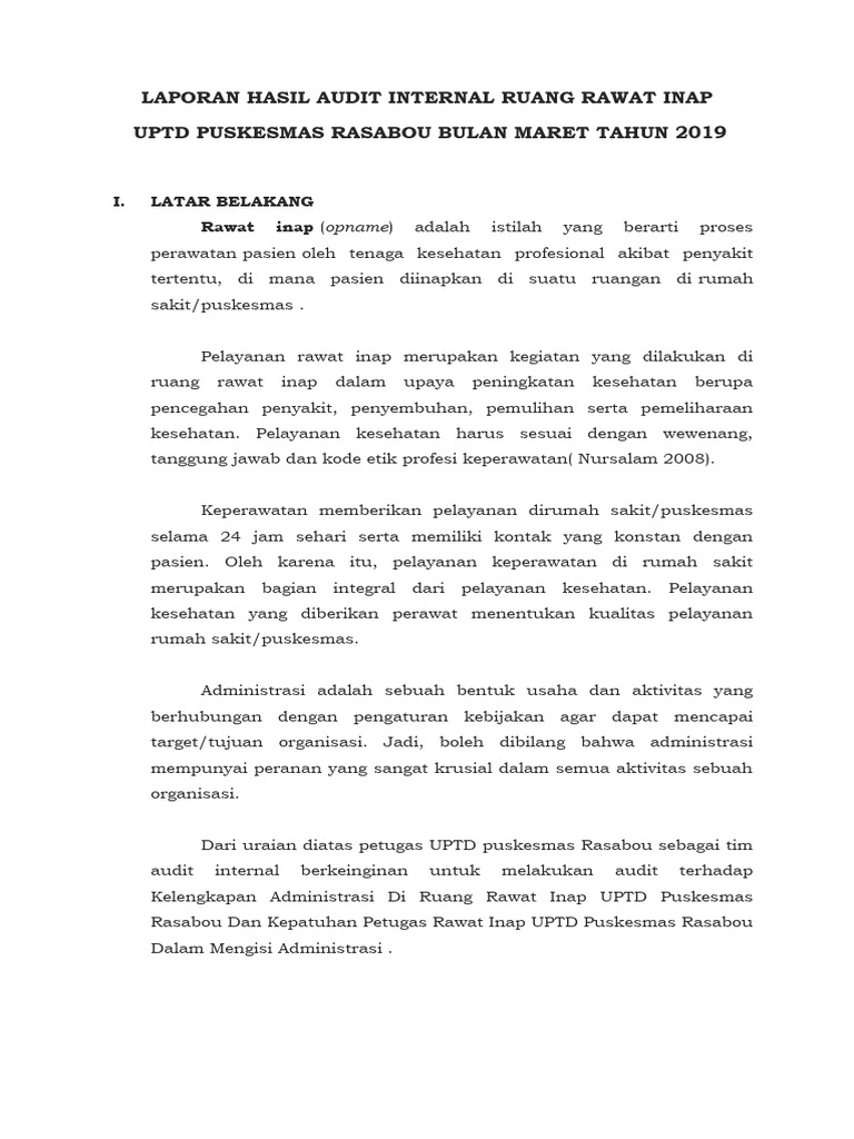 LAPORAN HASIL AUDIT INTERNAL RUANG RAWAT INAPp | PDF