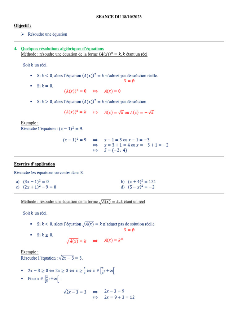 Résolution d'équations algébriques | PDF | Équations | Mathématiques