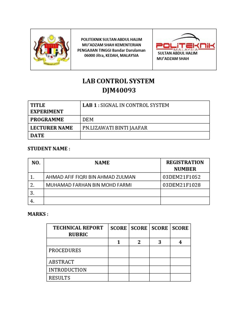 Control System Lab 1 | PDF | System | Control System